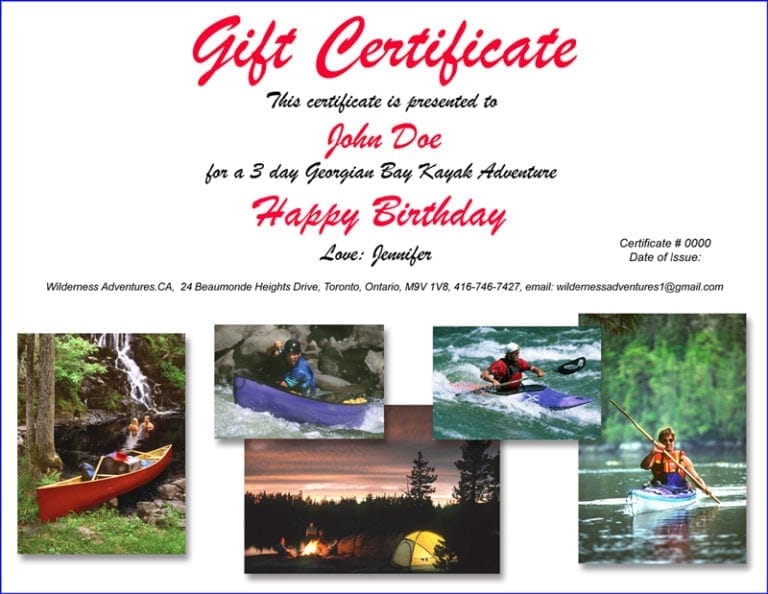 Purchase Wilderness Adventures Gift Certificates Now